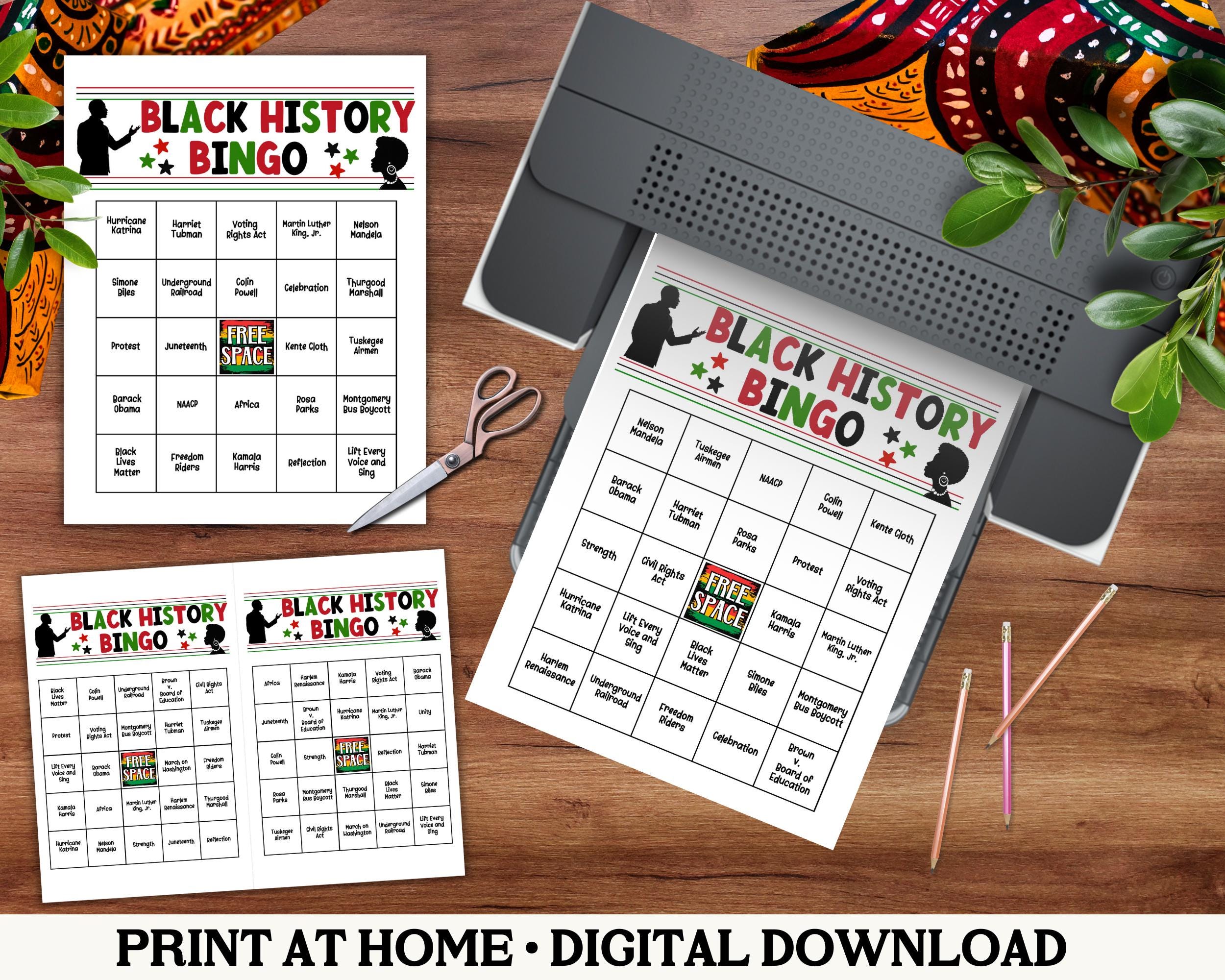Black History Bingo Game Printable PDF, 100 Bingo Cards Bundle ...