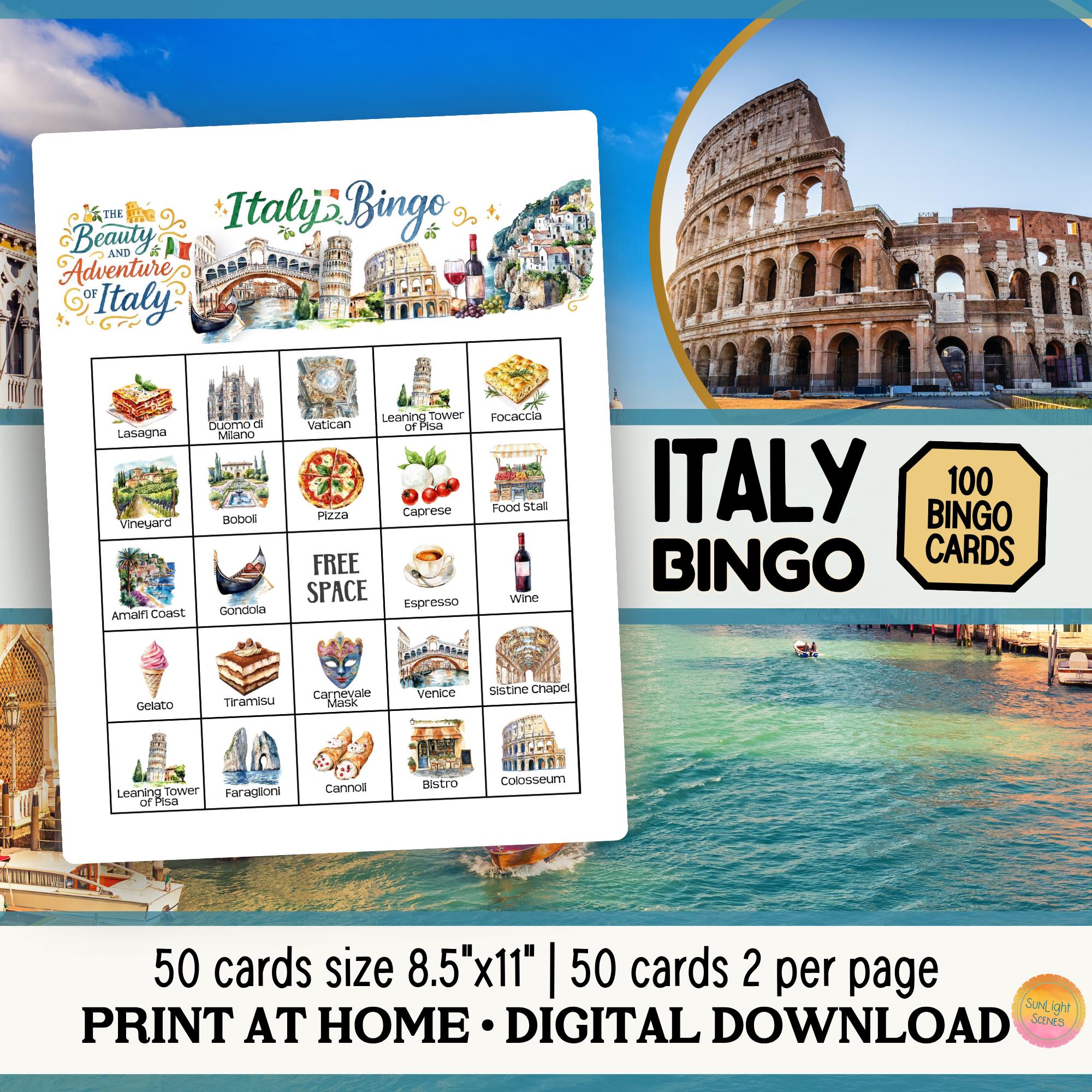 Italy Travel Bingo: 50 Printable Cards - Italian Landmarks Game (PDF ...