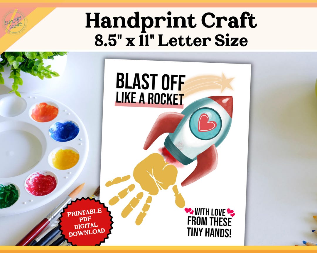 Valentine Rocketship Handprint Art PDF, Rocket Handprint Fathers Day ...