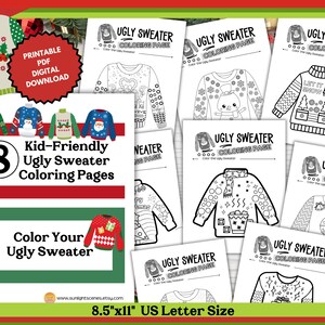 Ugly Sweater PDF Coloring Sheets, Christmas Holiday Kids Craft Drawing ...