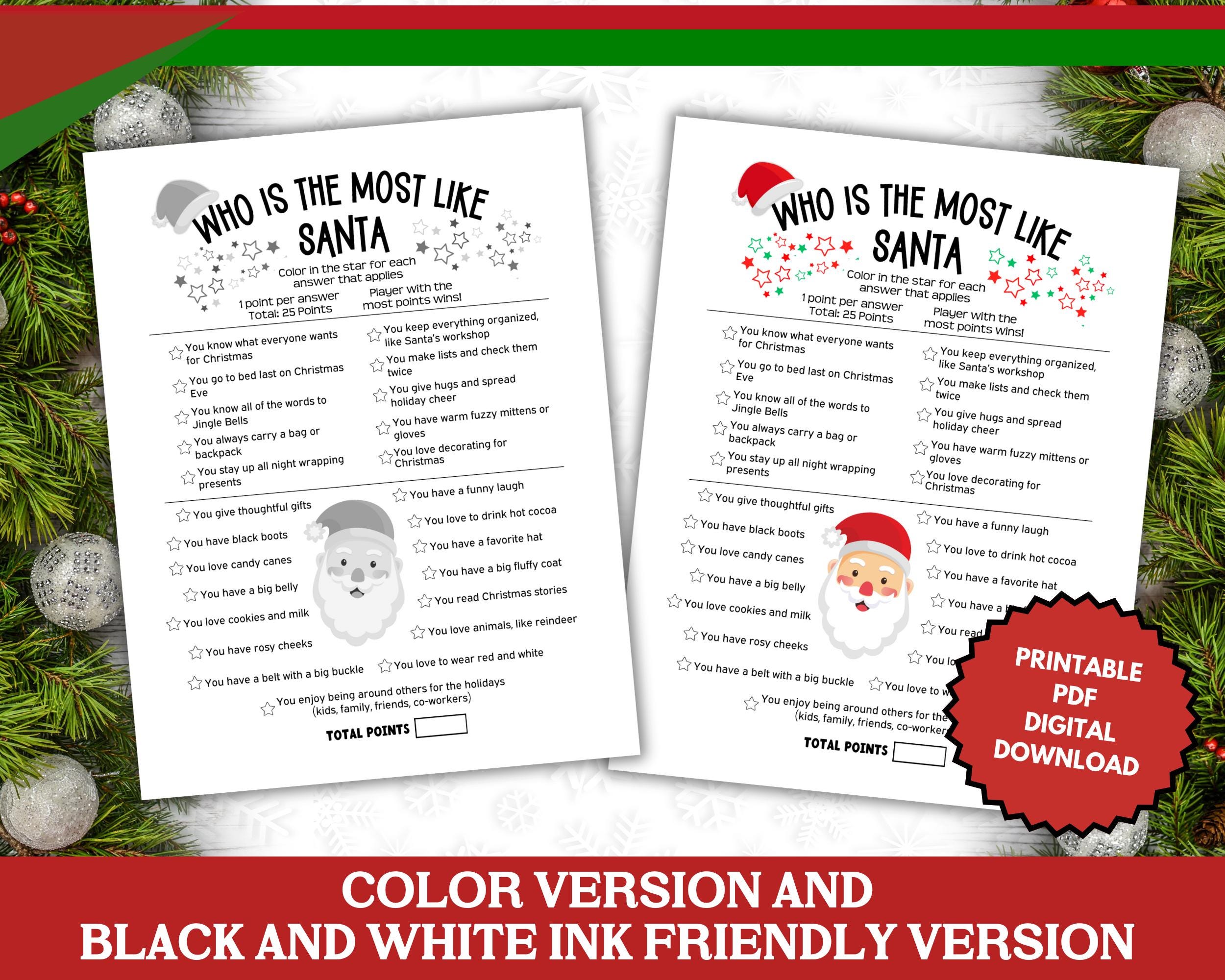 Who is the Most Like Santa Game Printable PDF, Funny Holiday Office ...