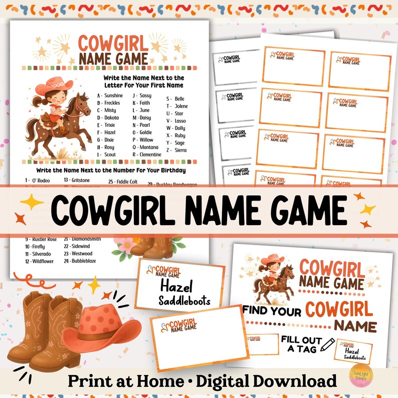 Pink Cowgirl Name Game: Western Birthday Party Activity (PDF ...