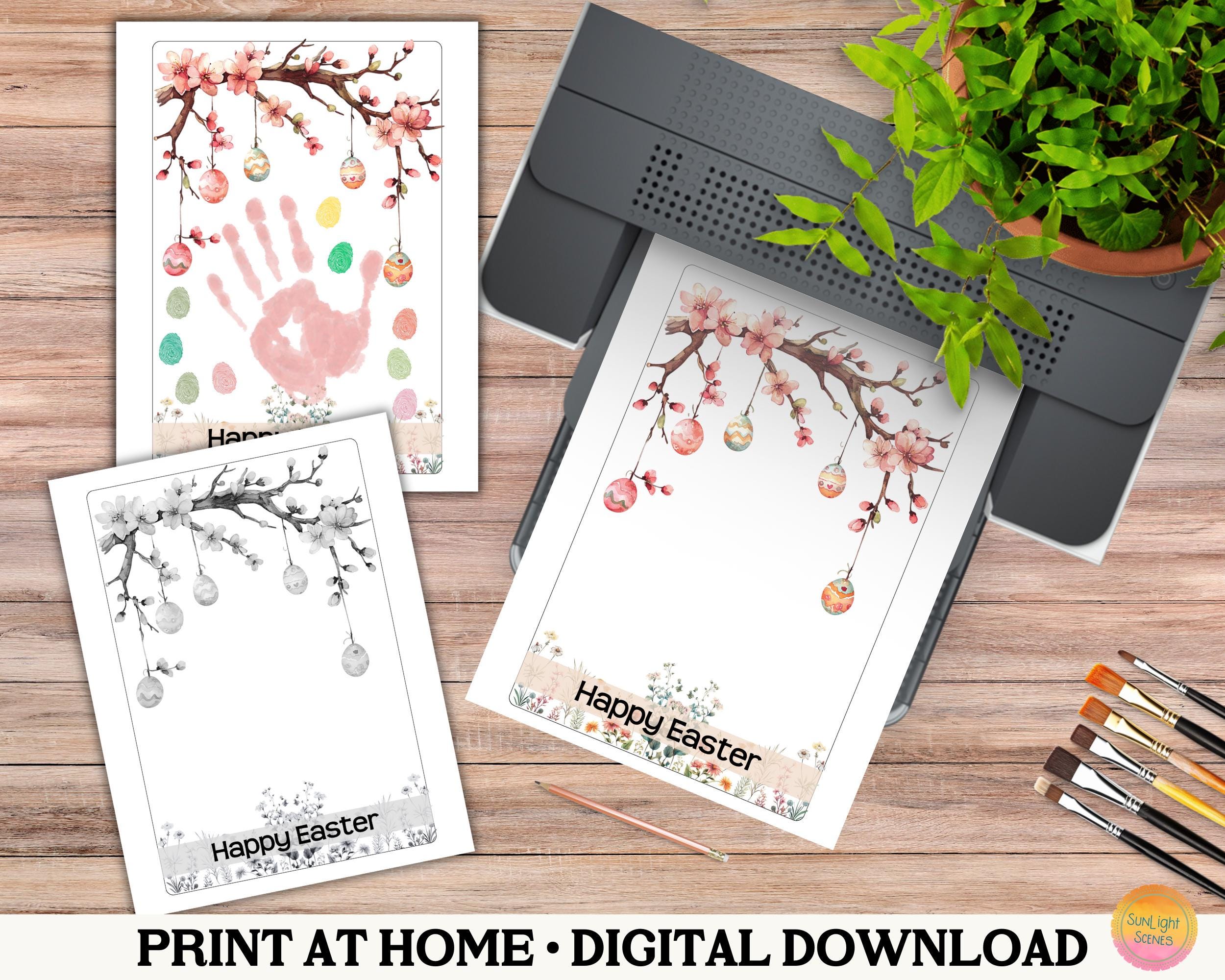 Easter Handprint Art PDF, Printable Toddler DIY Thumbprint Craft, Pre-k ...