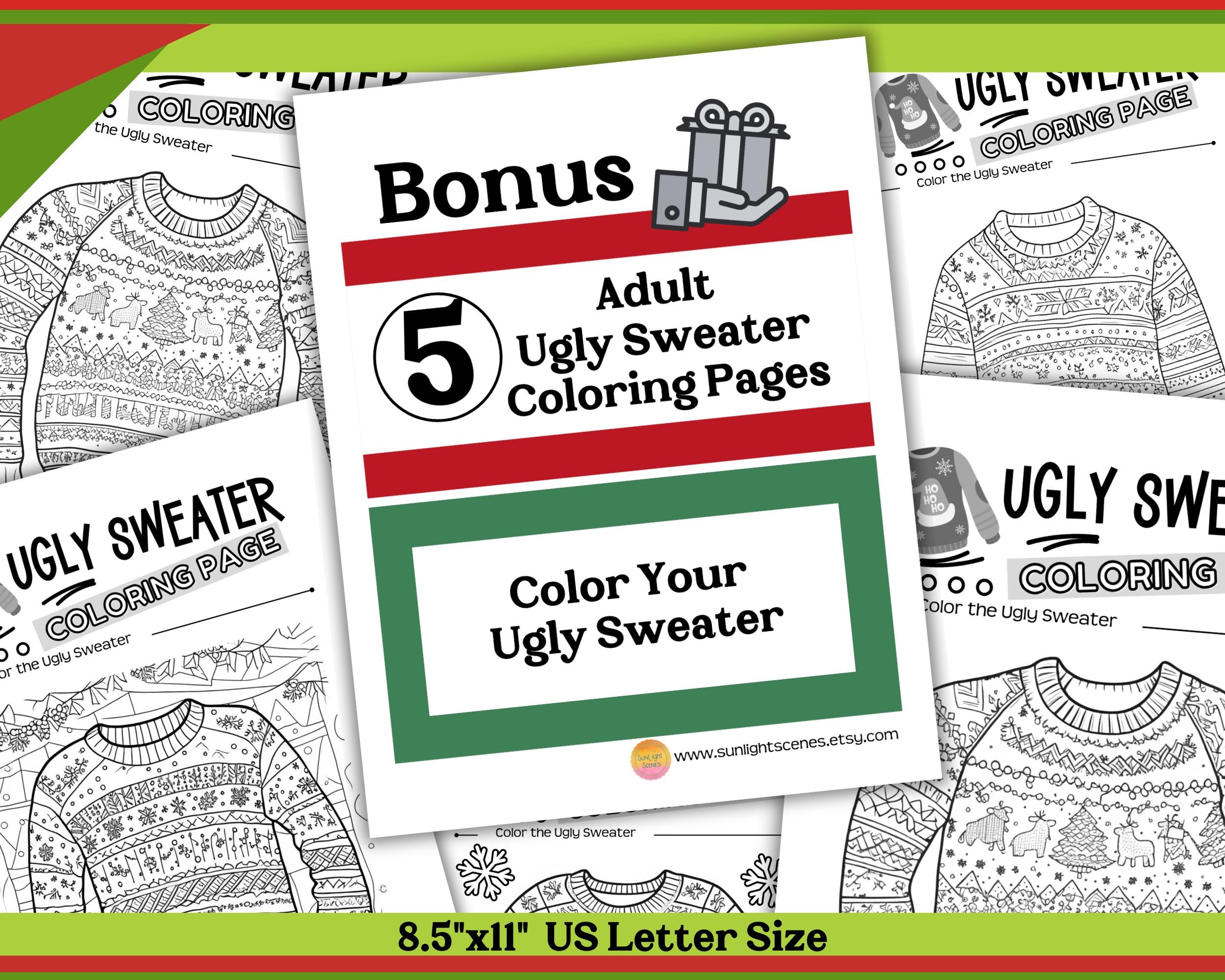 Ugly Sweater PDF Coloring Sheets, Christmas Holiday Kids Craft Drawing ...