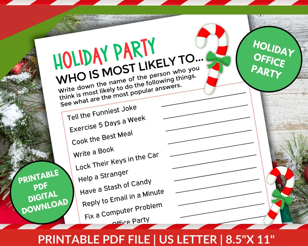 Who is Most Likely to Holiday Office Party Game, Workplace Christmas ...