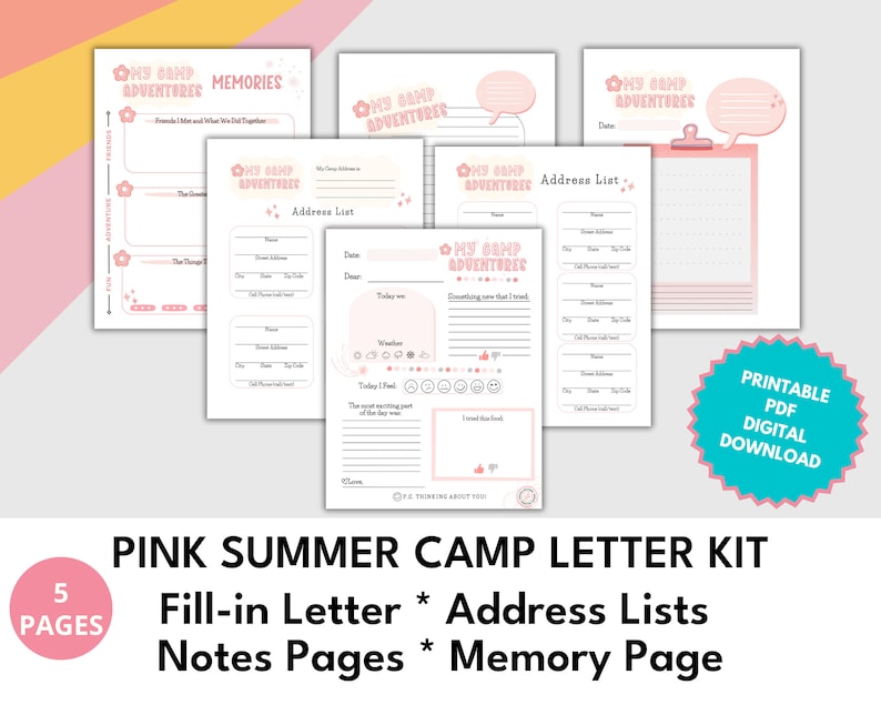 Pink Summer Camp Letter, Overnight Sleepaway Camp Pen Pal Letter Fill ...