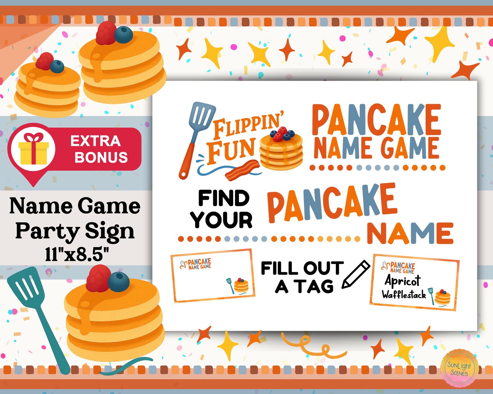 Pancake Name Game With Sign and Blank Name Tags Template, Printable PDF ...