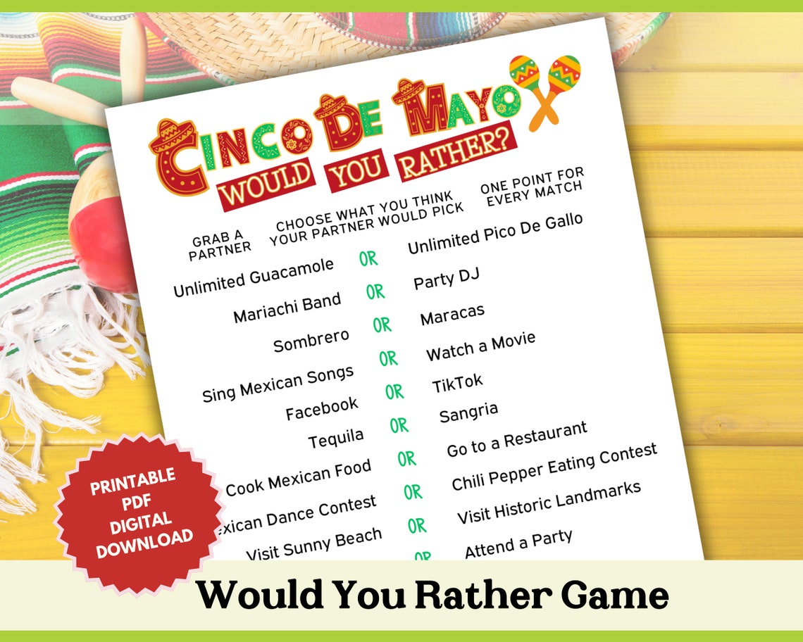 Cinco De Mayo Would You Rather Game Printable PDF, Ladies Night This or ...