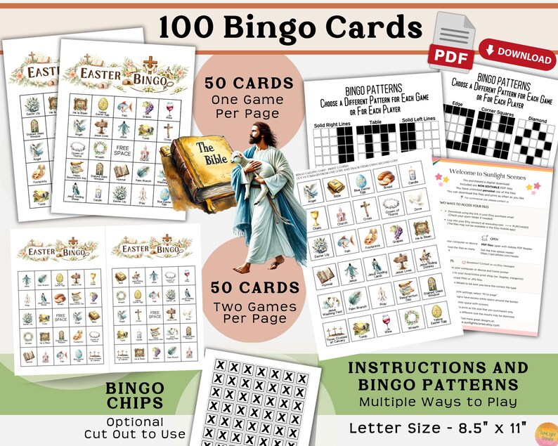 Easter Bible Bingo Game (printable PDF) Christian Holy Week Activity He ...
