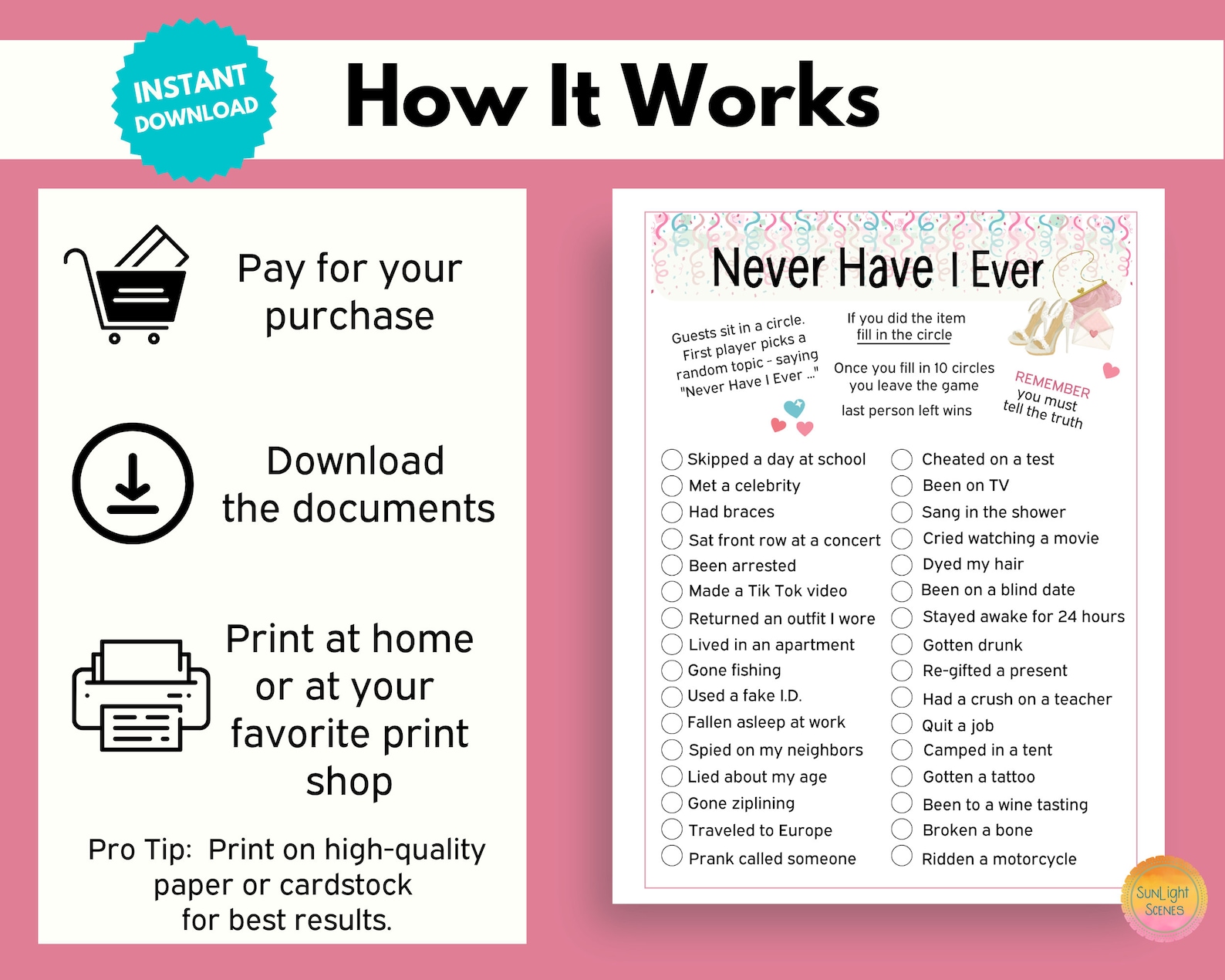 Never Have I Ever Printable Party Game Ladies Night Out, Girls Night ...