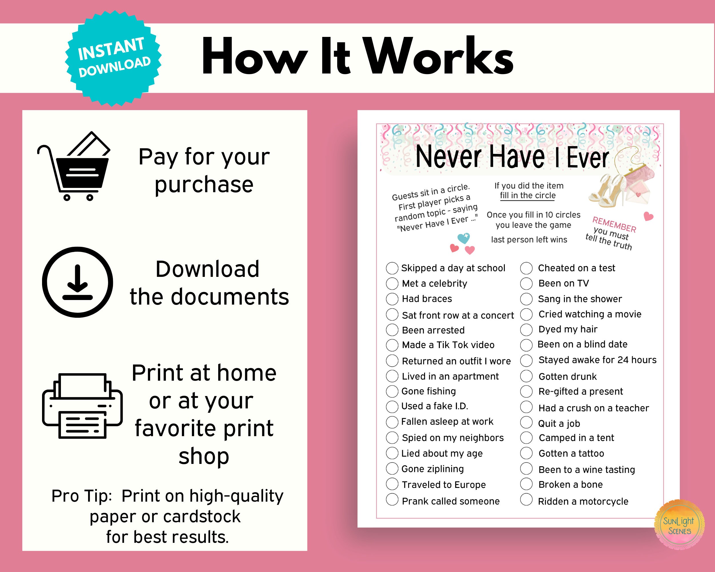 Never Have I Ever Printable Party Game Ladies Night Out, Girls Night ...