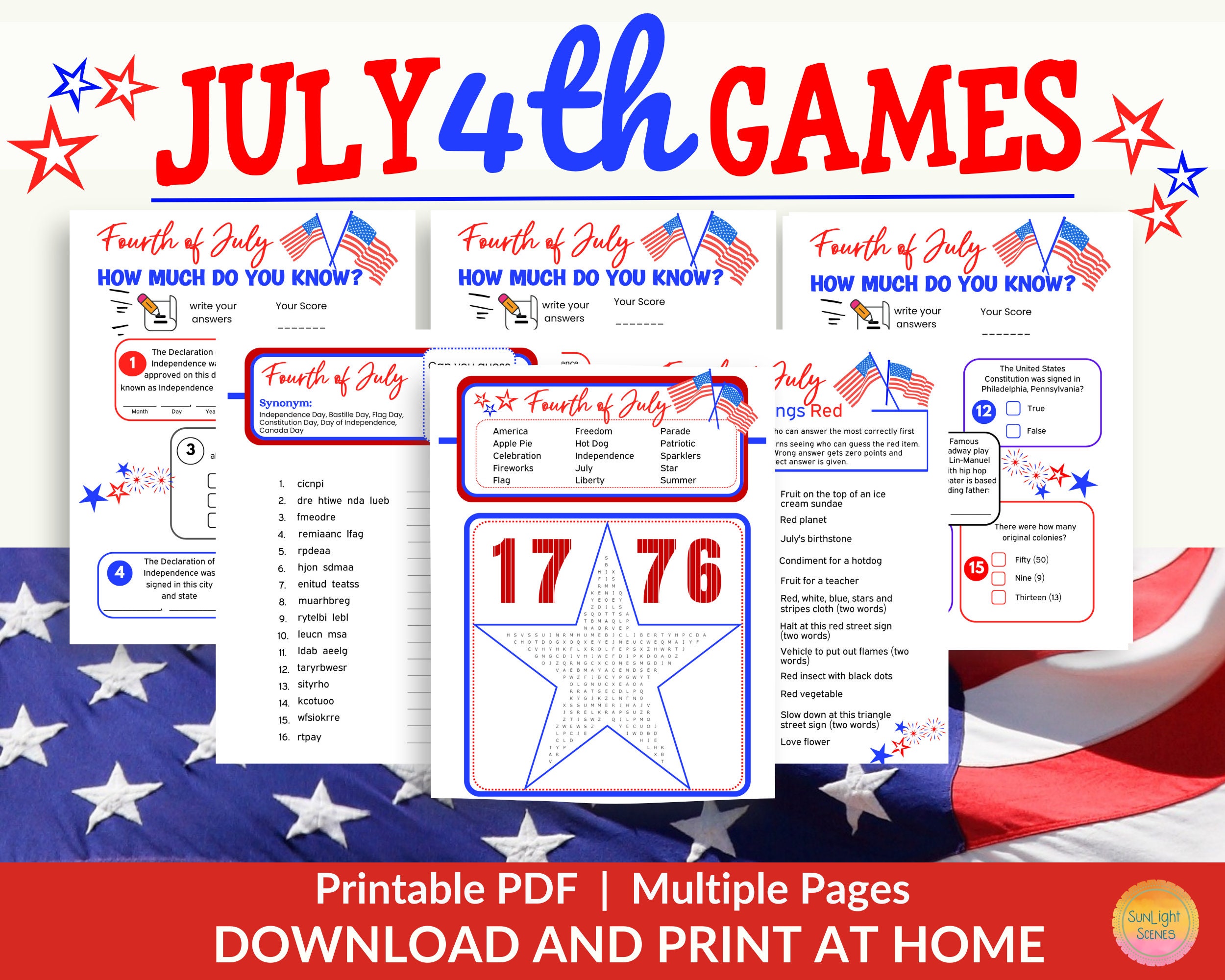 4th of July Printable Game Bundle for Adults and Kids, July 4th ...