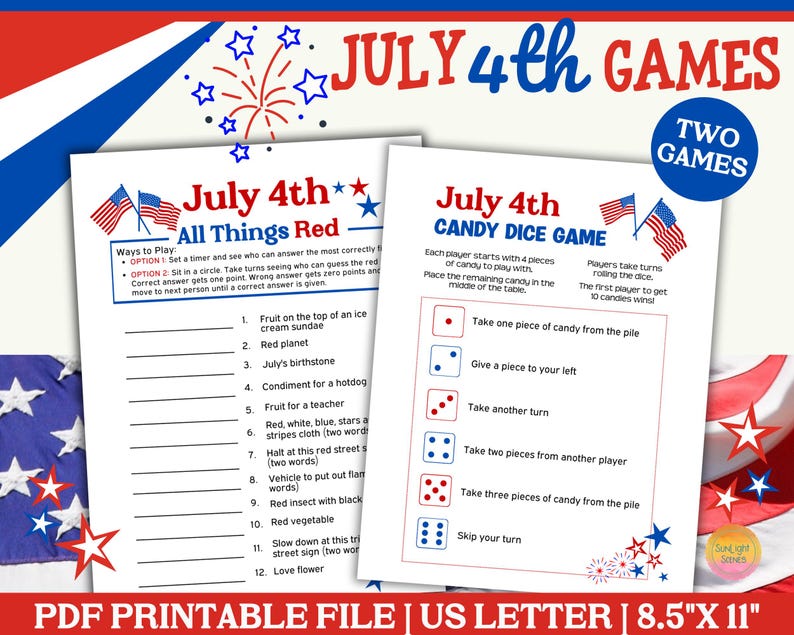 Fourth of July All Things Red Game, Candy Dice Independence Day July ...