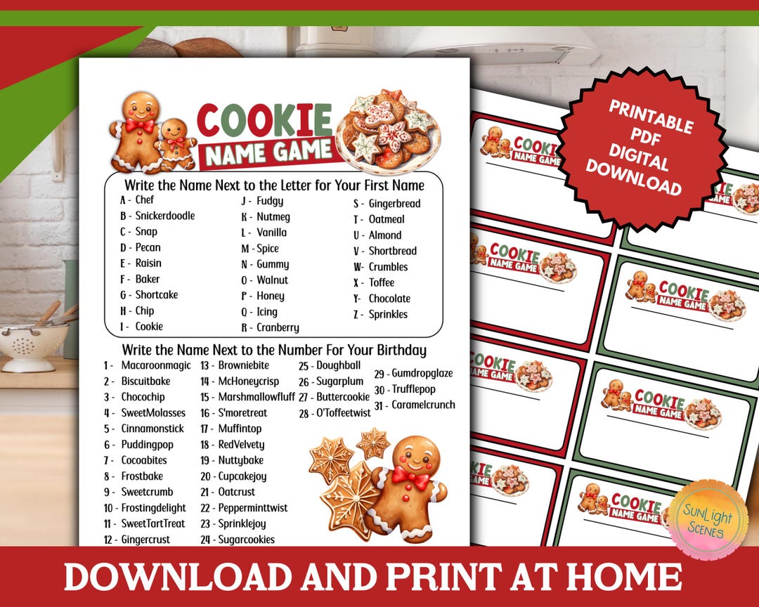 Cookie Name Game Generator Printable Christmas Whats Your Cookie Baking ...