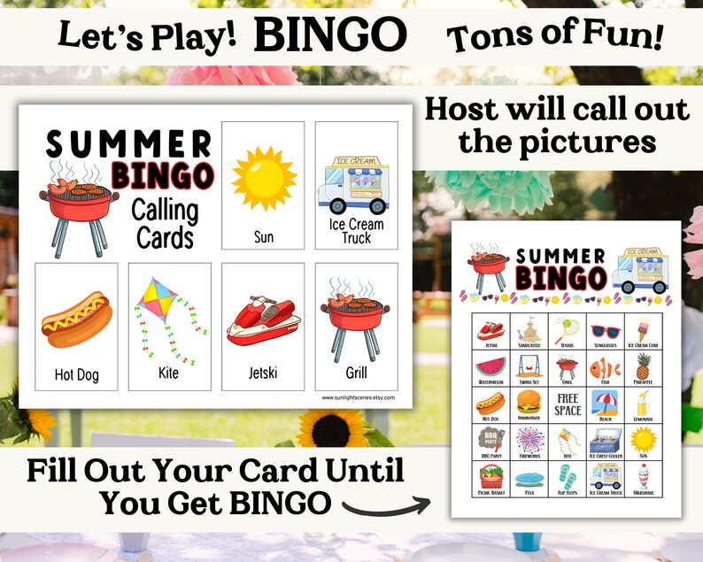 Summer Printable Bingo Cards, Ice Cream Social Kids Birthday Party, 100 ...