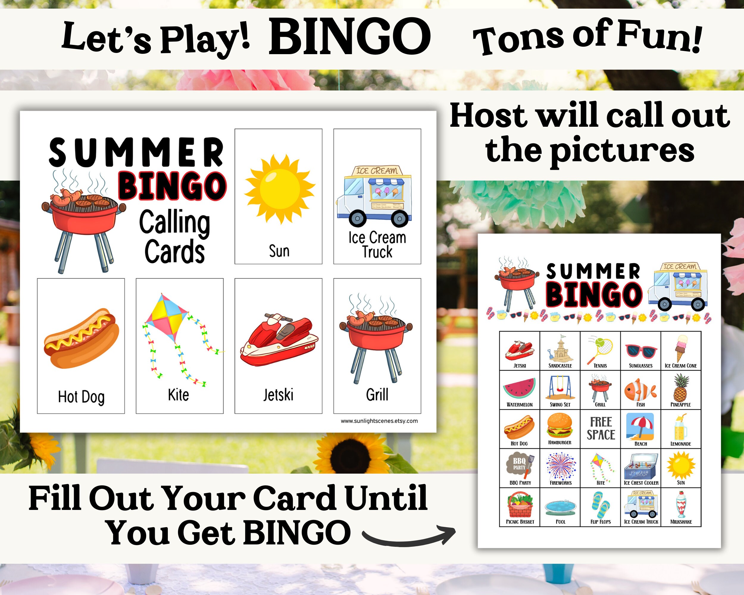 Summer Printable Bingo Cards, Ice Cream Social Kids Birthday Party, 100 ...