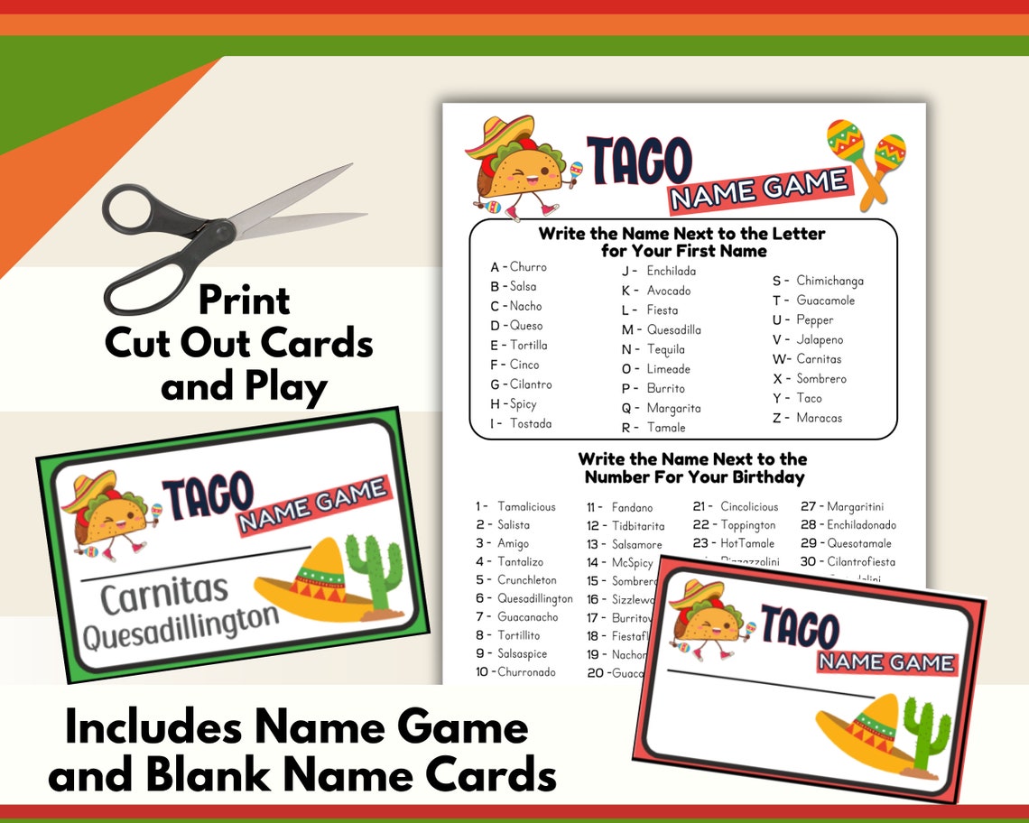 Taco Name Game With Printable Name Tags, Taco Tuesday Mexican Final ...