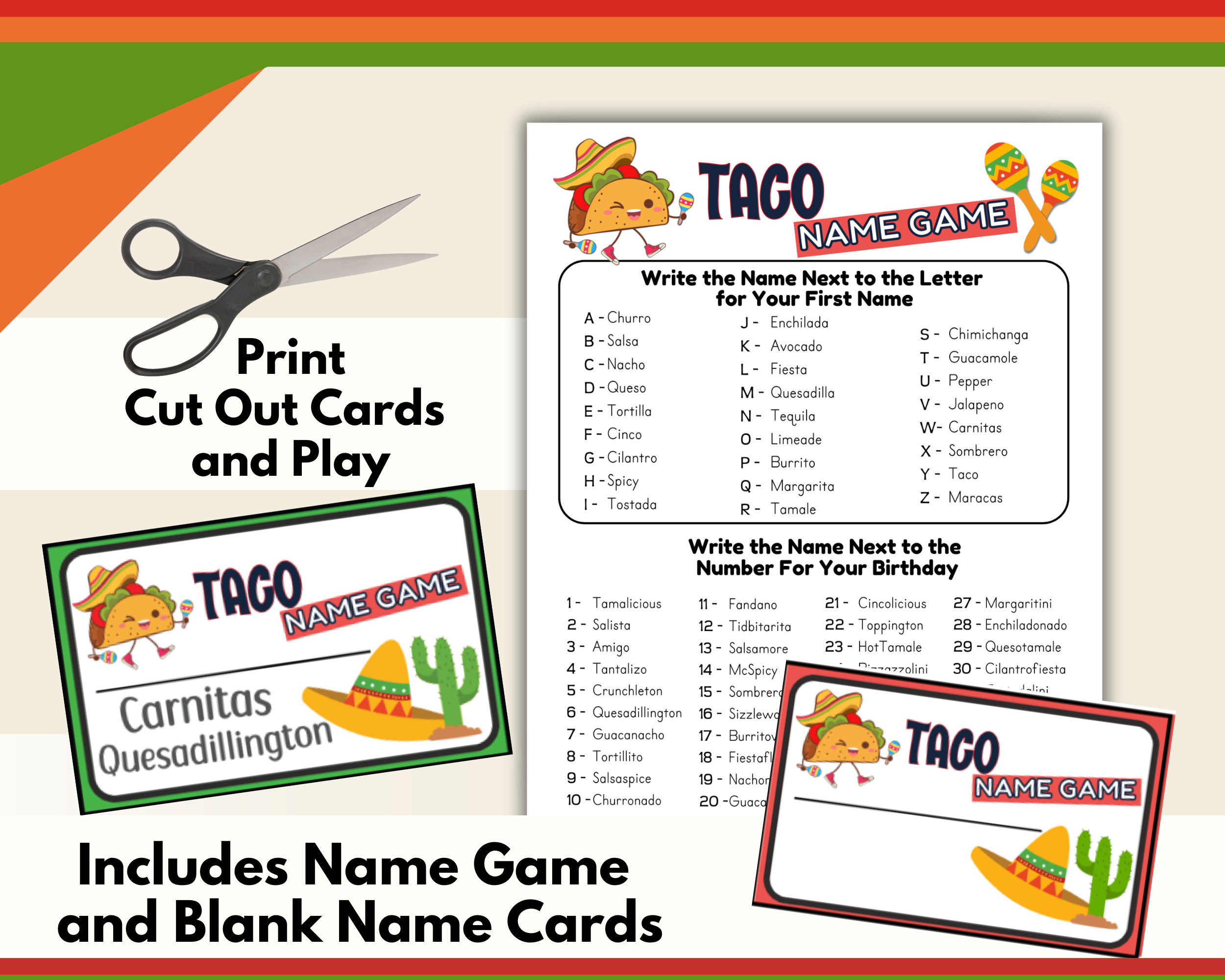 Taco Name Game With Printable Name Tags, Taco Tuesday Mexican Final ...