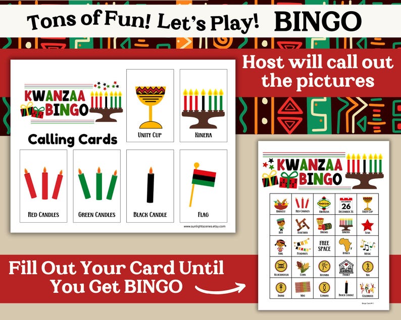 Kwanzaa Bingo Game Printable PDF, 100 Bingo Cards Bundle, Seven ...