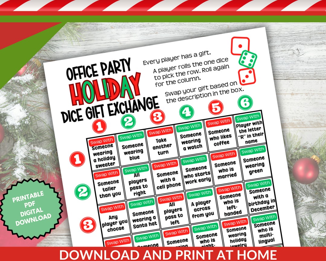 Office Holiday Party Christmas Dice Gift Exchange Game, Pass the Gift ...
