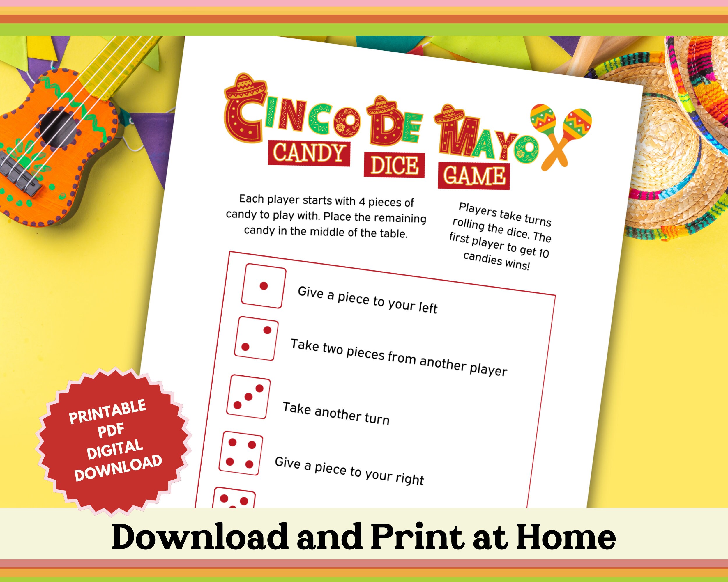Cinco De Mayo Candy Dice Game for Kids, Family Reunion Mexican Fiesta ...
