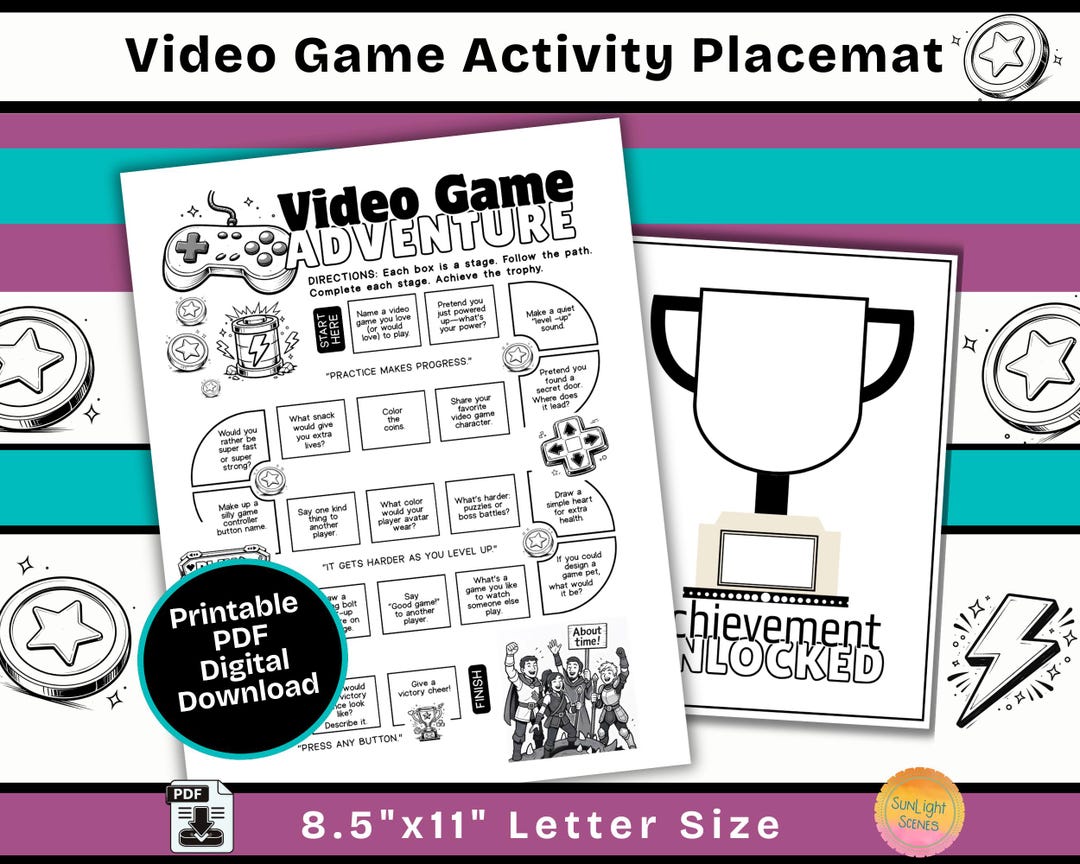 Gaming Activity Placemat (PDF Digital Download): Video Game Birthday ...
