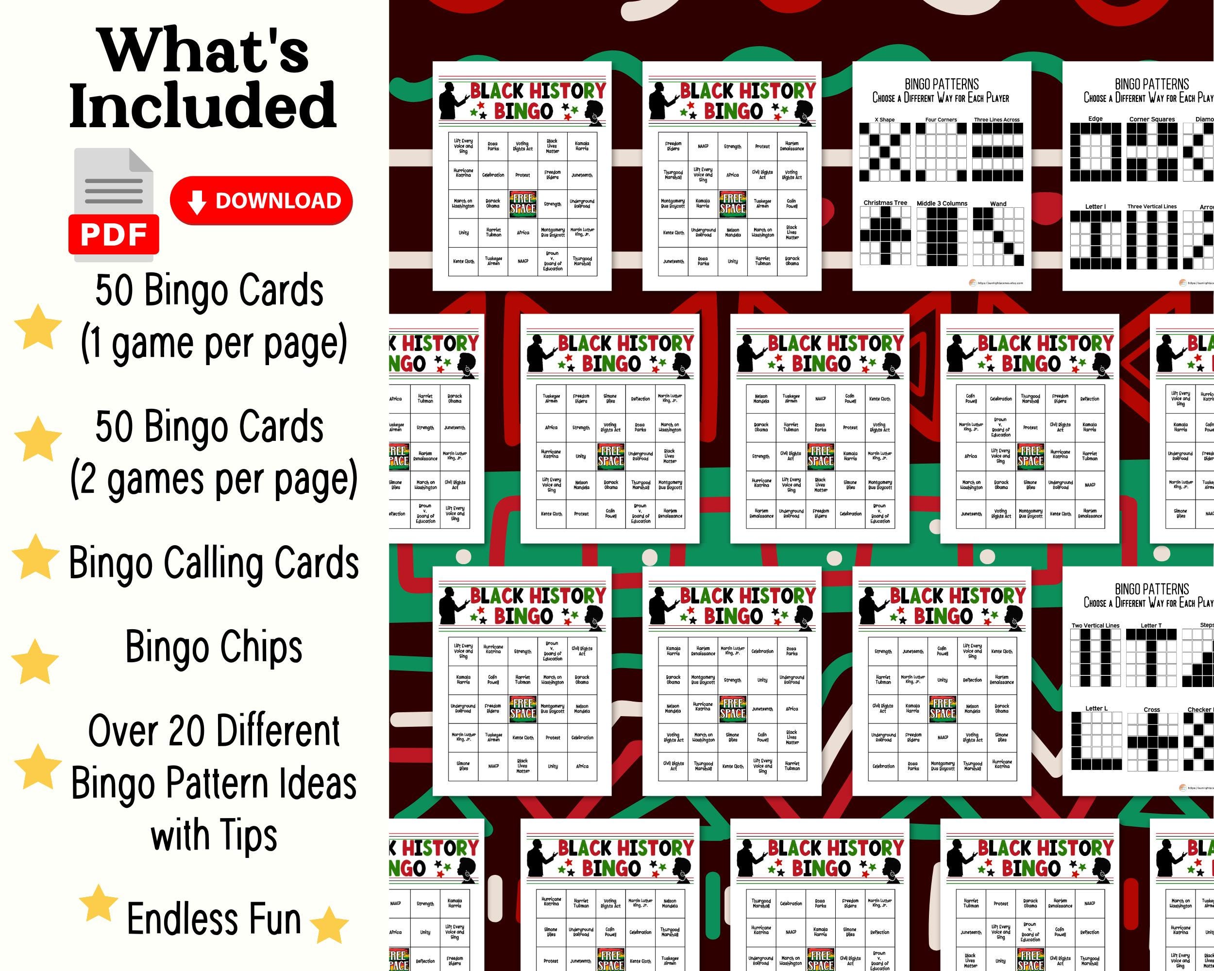 Black History Bingo Game Printable PDF, 100 Bingo Cards Bundle ...