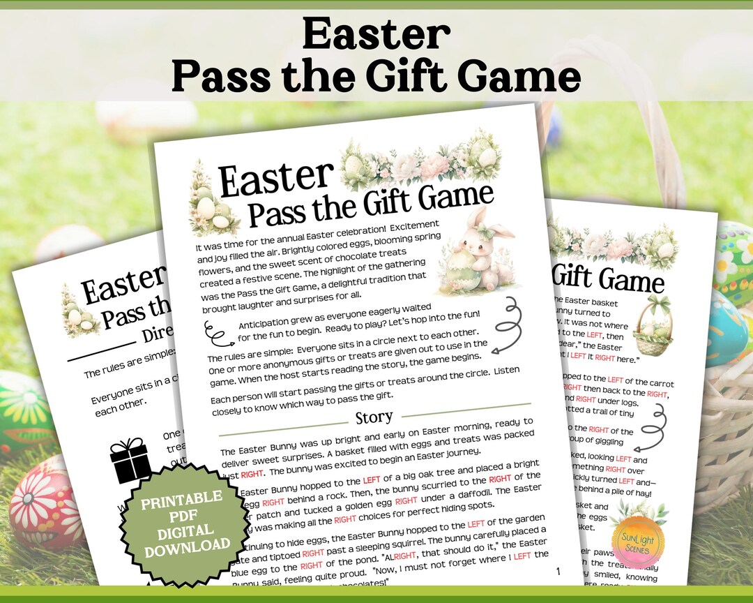 Easter Pass the Gift Swap Game Printable, Kids Left Right Easter Story ...