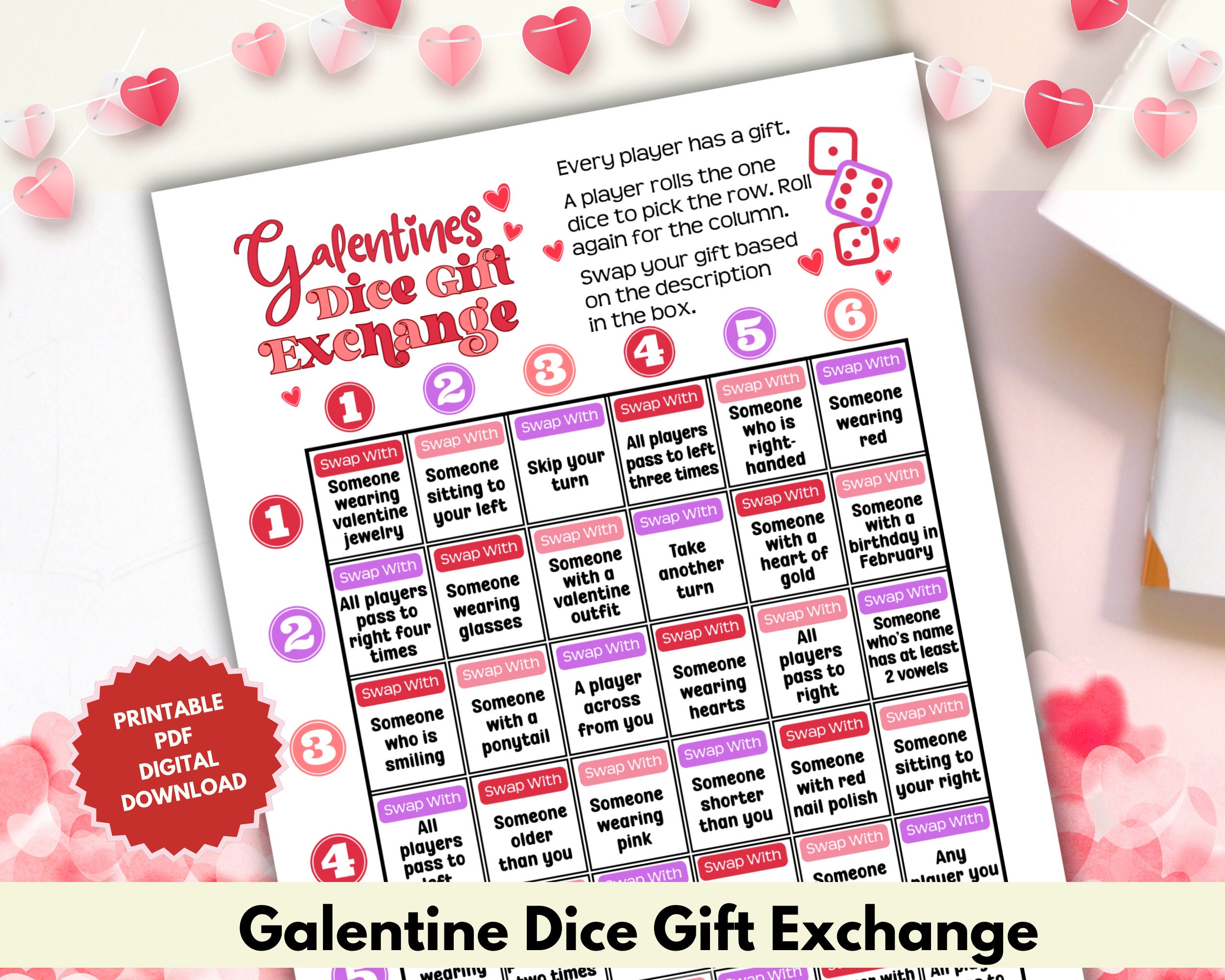 Galentines Day Game Dice Gift Exchange Game, Valentines Day Party ...