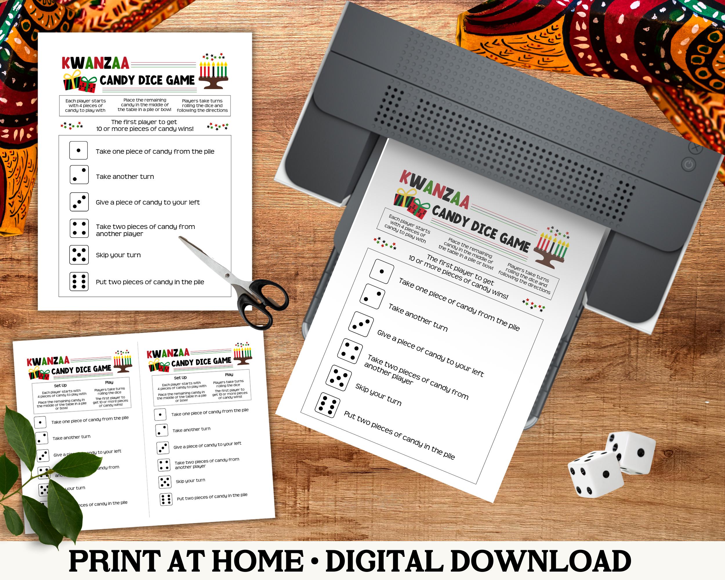 Kwanzaa Candy Dice Game Printable PDF, Candy Roll the Dice Group Game ...