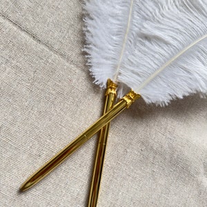 Feather Pen Gold, Gold Quill Pen, White Ostrich Feather Pen, Wedding ...