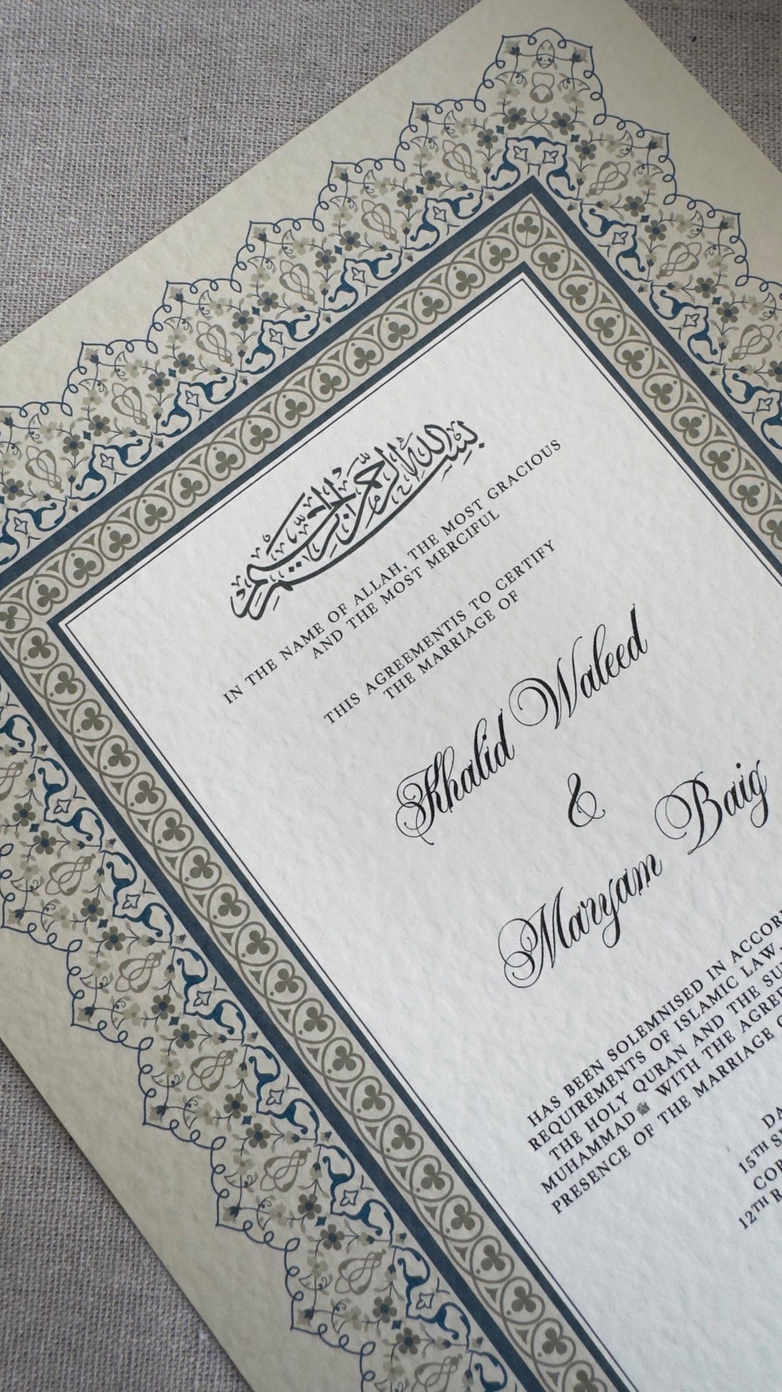 A3 Luxury Nikah Certificate, Premium Nikah Nama, Islamic Marriage ...
