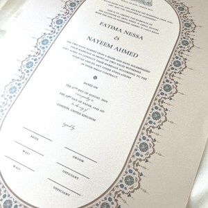 Oval Luxury Nikkah Certificate, Premium A4 Islamic Wedding Contract ...