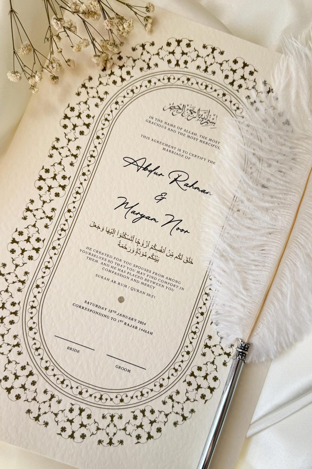 Nikkah Certificate Gold, A4 Islamic Wedding Contract, Nikah Nama ...