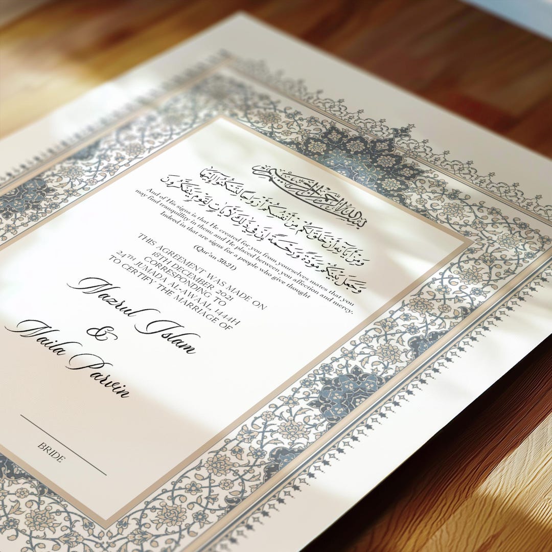 Luxury Nikkah Certificate, Premium A4 Islamic Wedding Contract, Nikah ...