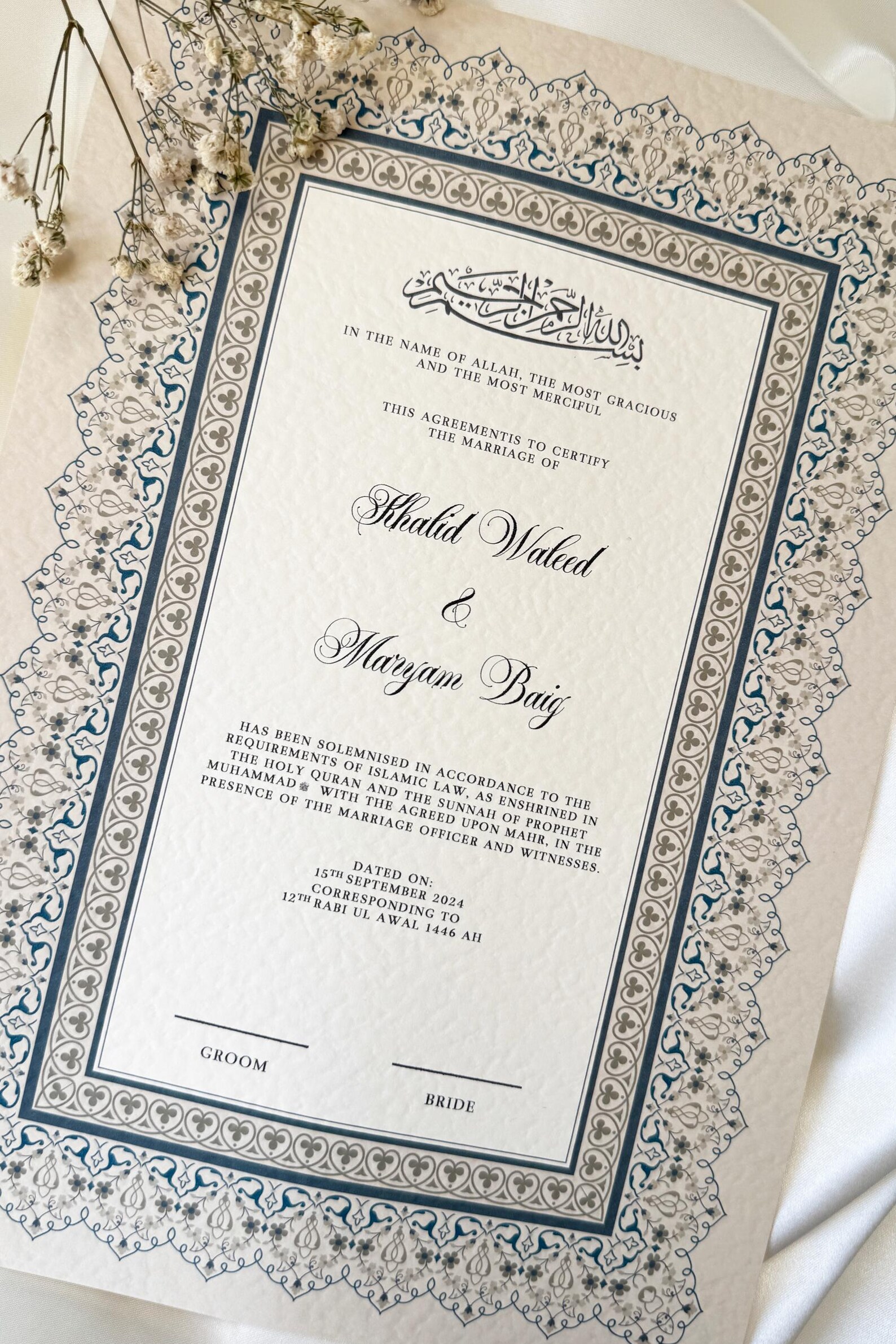 A3 Luxury Nikah Certificate, Premium Nikah Nama, Islamic Marriage ...