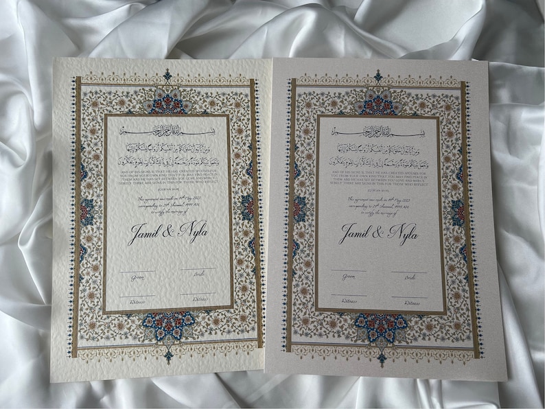 A3 Nikkah Certificate, Islamic Wedding Contract, Nikkah Nama, Muslim ...