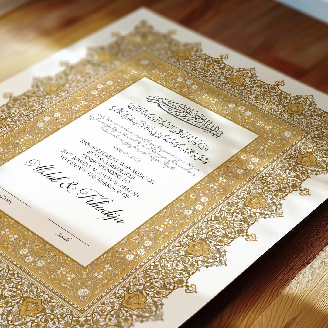 Luxury Nikkah Certificate, Premium A4 Islamic Wedding Contract, Nikah ...