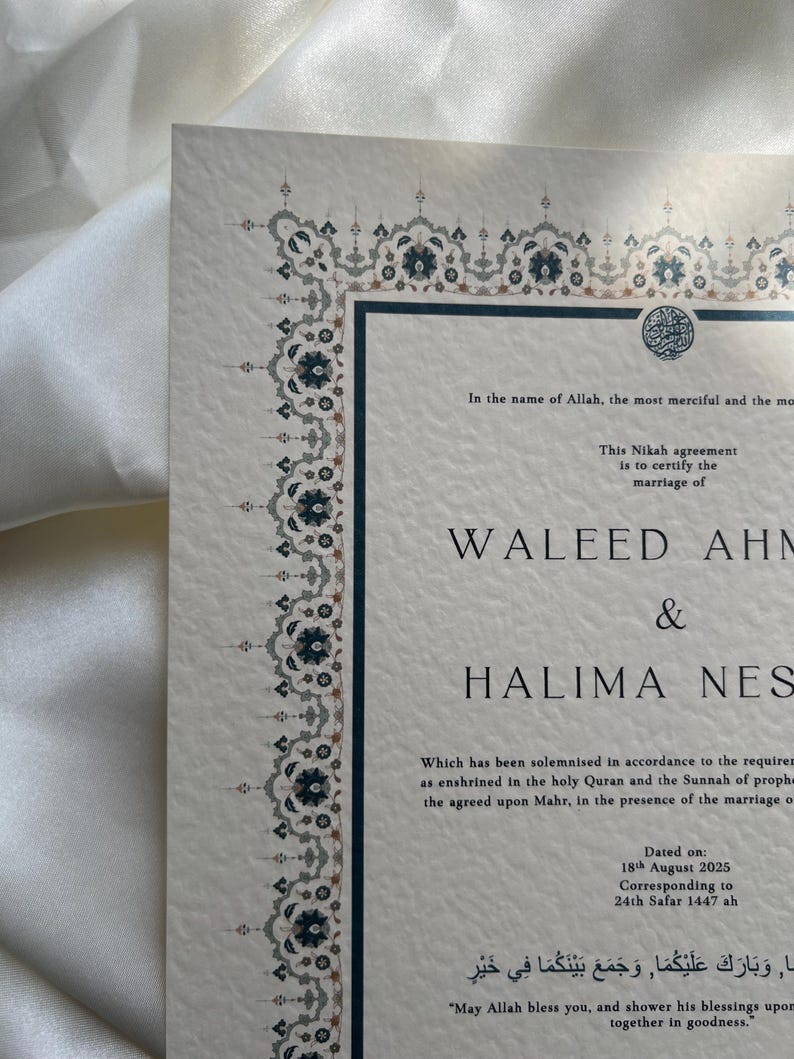 Nikah Certificate, Islamic Wedding Contract, Nikah Nama, Muslim ...