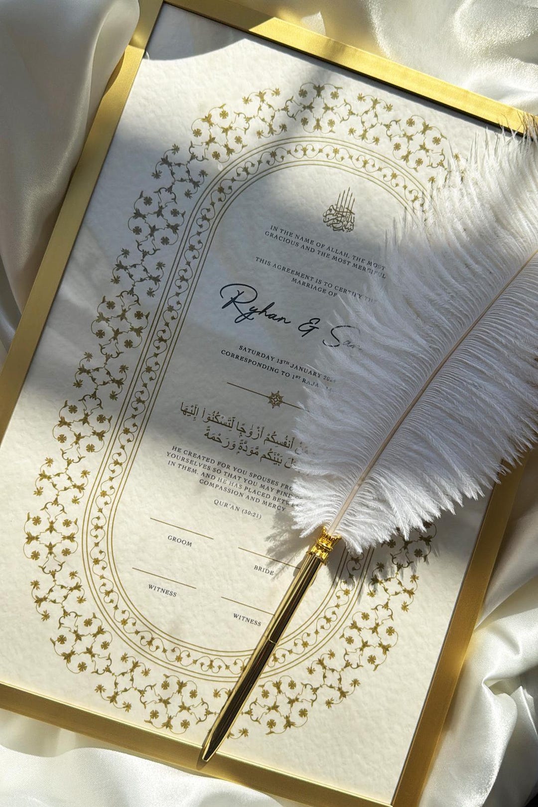 A3 Luxury Nikah Certificate, Premium A3 Islamic Wedding Contract ...
