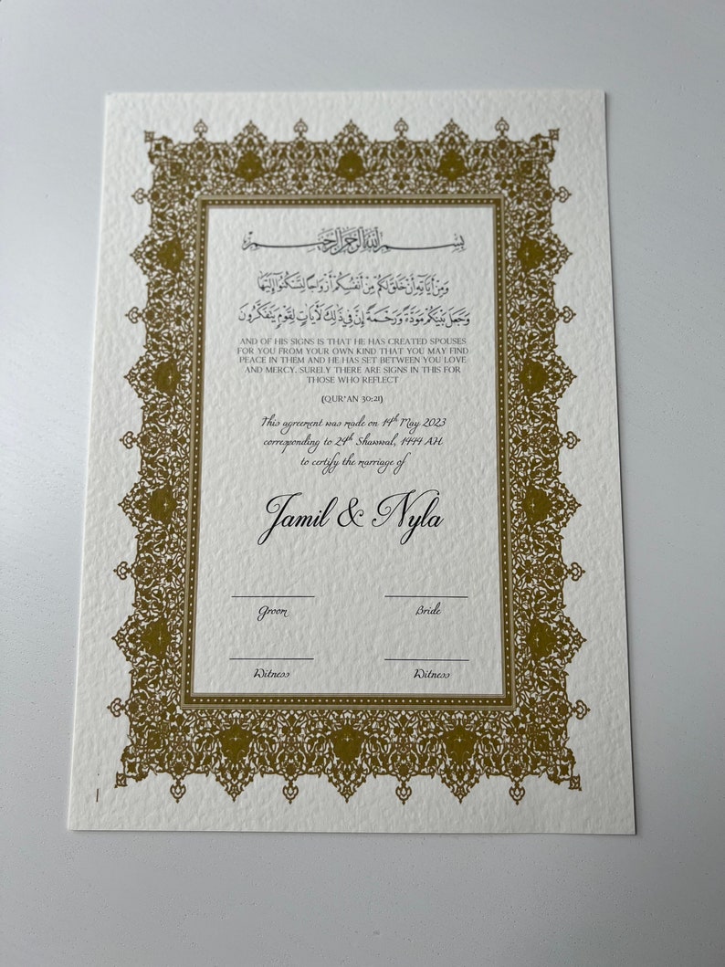 Luxury Nikkah Certificate, Premium A4 Islamic Wedding Contract, Nikkah ...