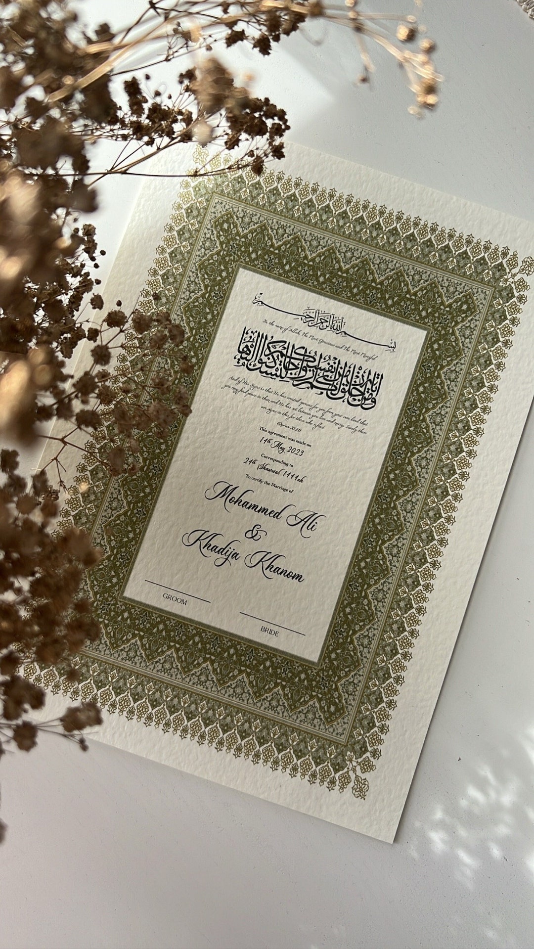 Nikkah Certificate, Wedding Contract Islamic, Nikkah Nama Gift, Nikah ...