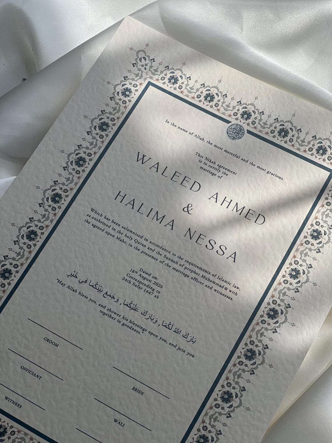 Nikah Certificate, Islamic Wedding Contract, Nikah Nama, Muslim ...