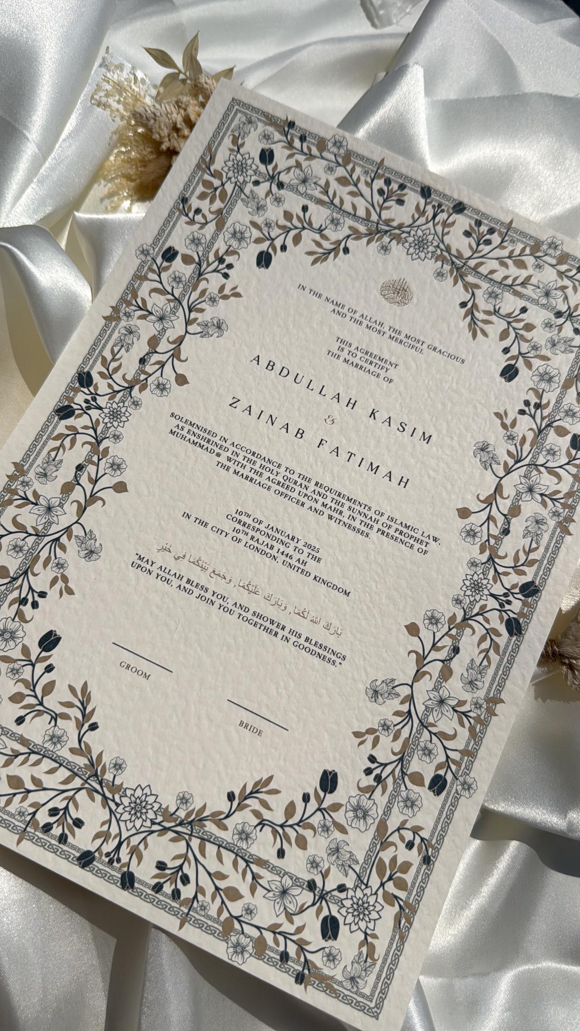 Nikah Certificate, Nikah Contract, Navy and Gold A4 Islamic Wedding ...