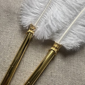 Feather Pen Gold, Gold Quill Pen, White Ostrich Feather Pen, Wedding ...
