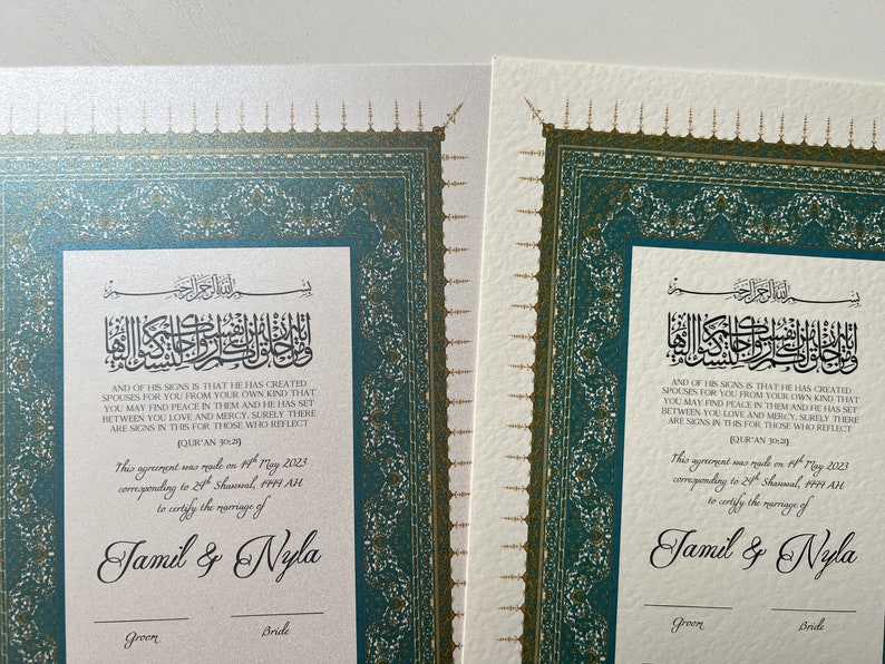 Nikkah Certificate, Luxury Islamic Wedding Contract, Personalised ...