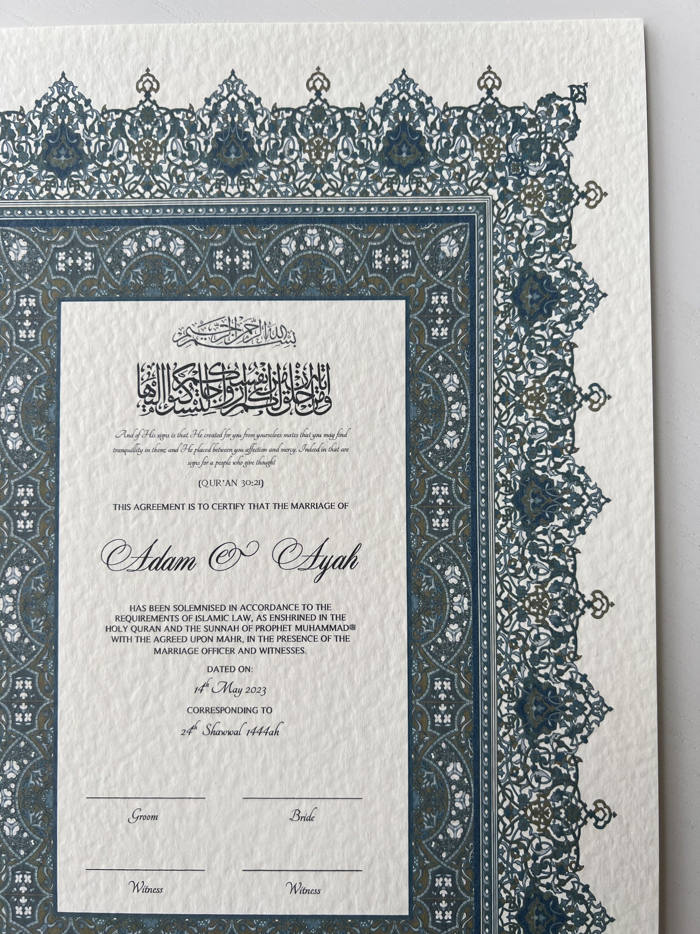 Nikkah Certificate Islamic Nikah Nama Muslim Mariage Wedding - Etsy UK
