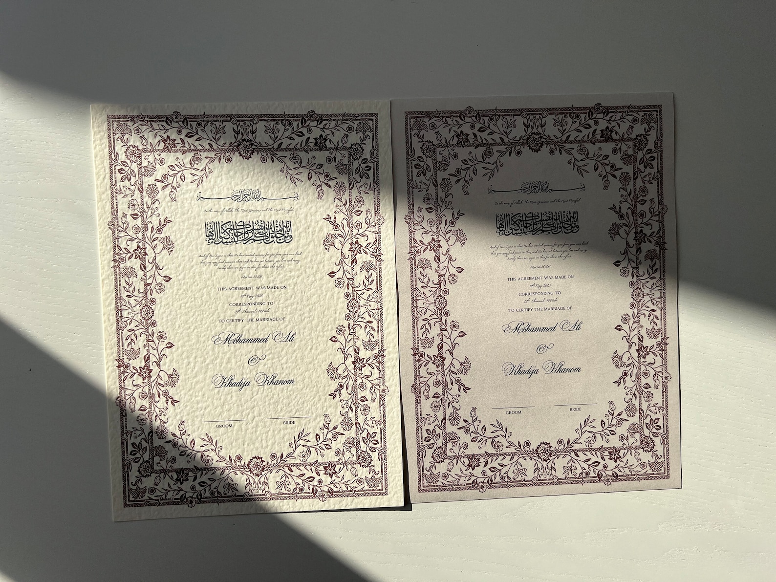 Floral Nikkah Certificate A4, Islamic Wedding Contract, Nikkah Nama ...