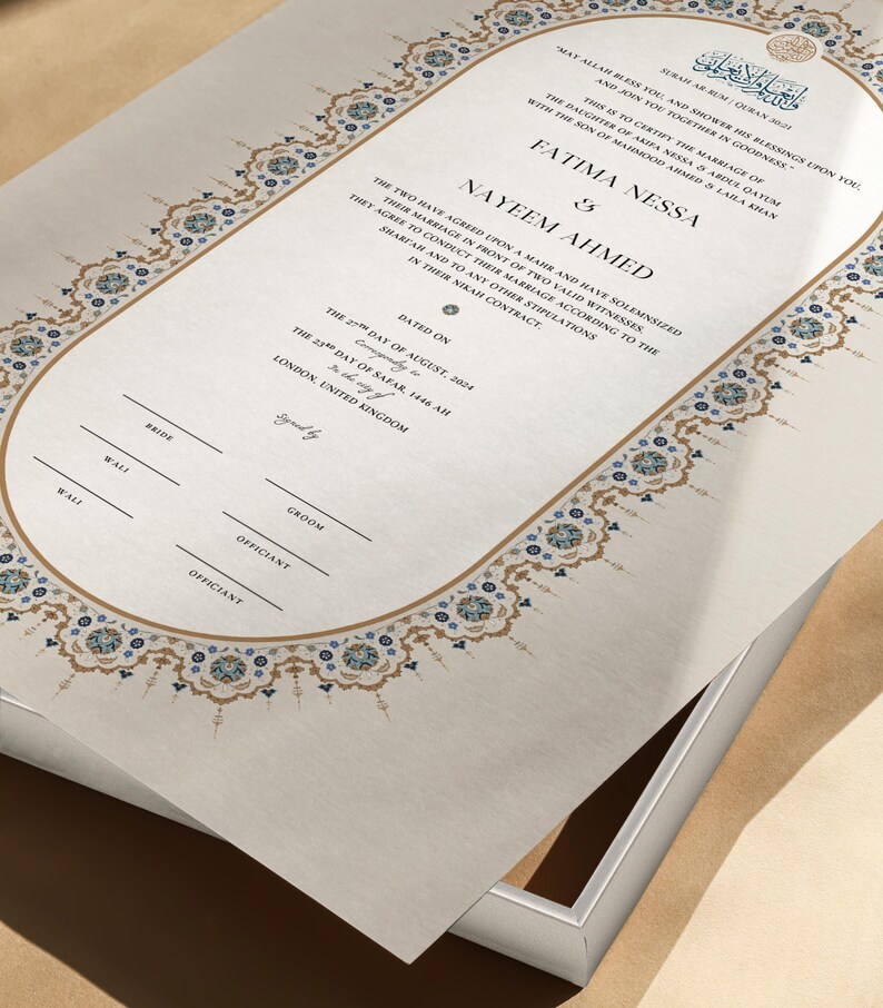 Luxury Nikkah Certificate, Premium A4 Islamic Wedding Contract, Nikah ...