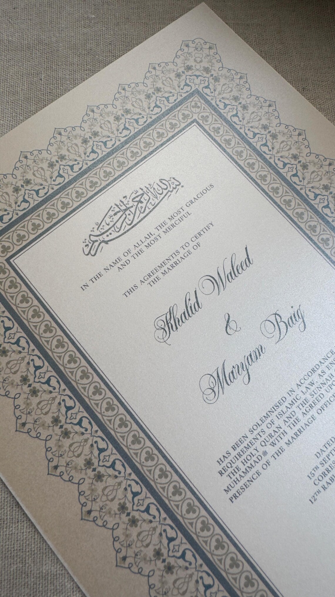 A3 Luxury Nikah Certificate, Premium Nikah Nama, Islamic Marriage ...
